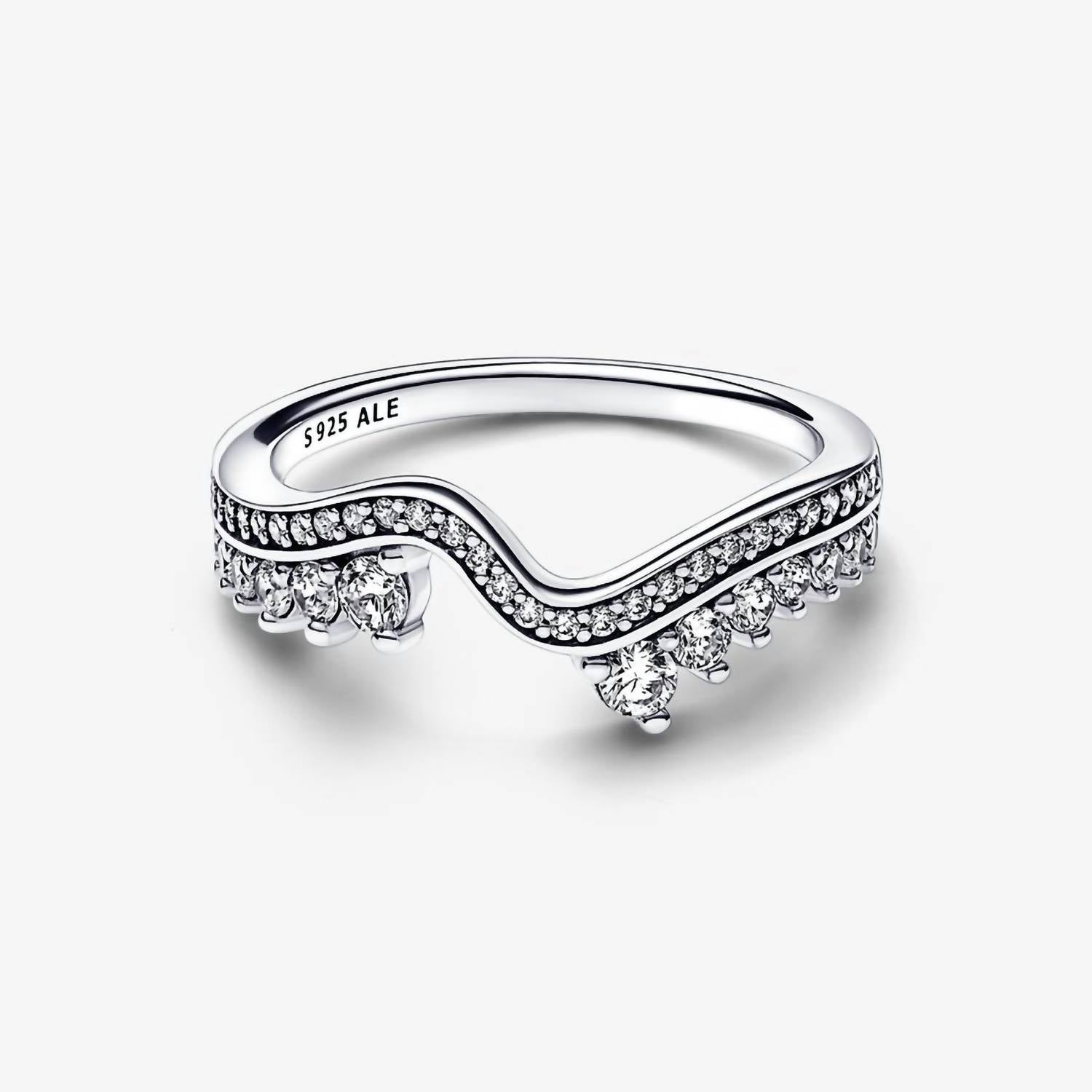 Pandora - Women's Sparkling Asymmetric Wave Ring – Snagged & Bagged