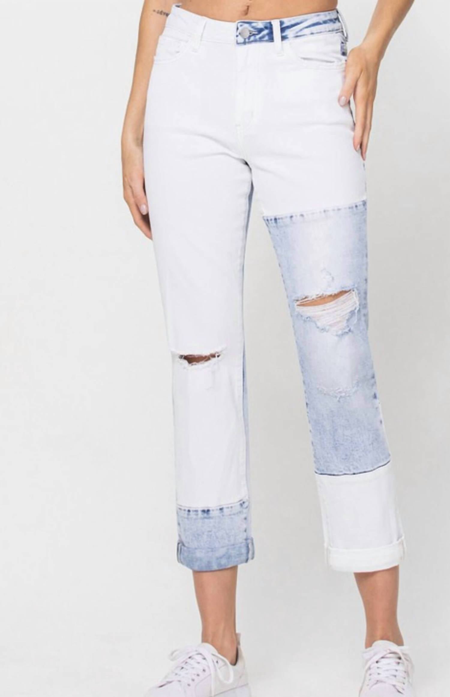 Flying Monkey - Color Block Rolled Cuff Boyfriend Jeans – Snagged & Bagged