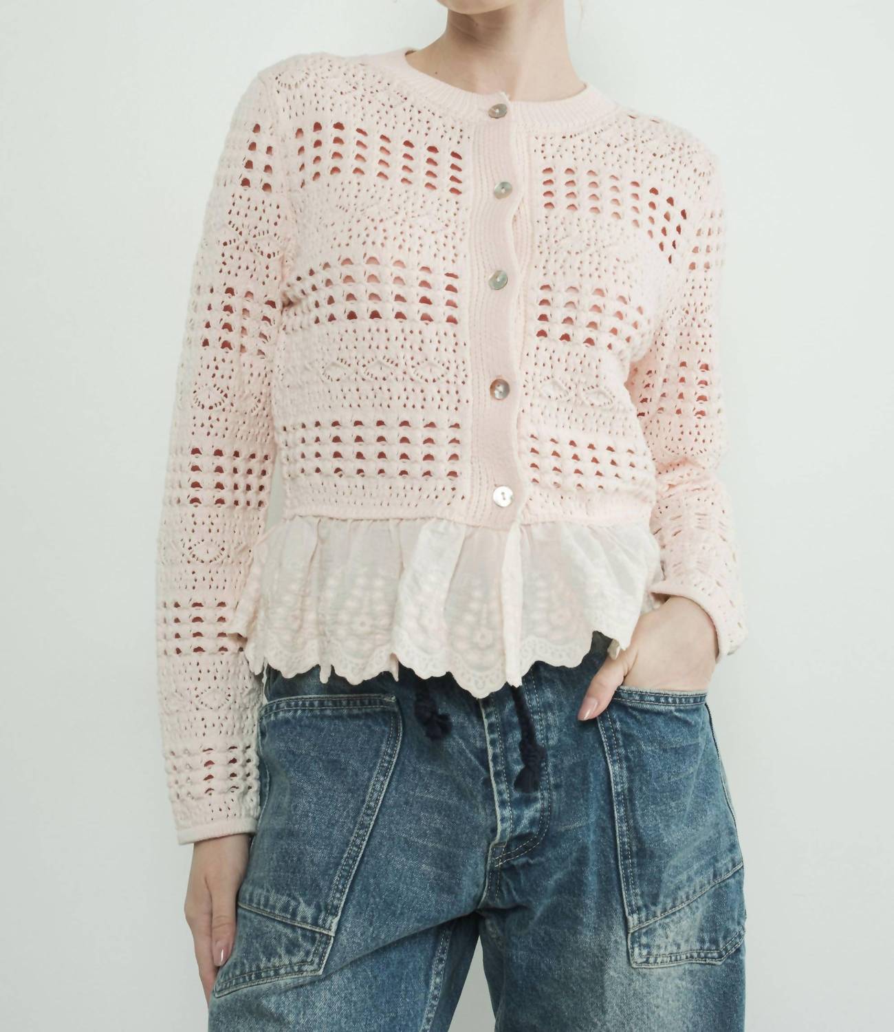 Aaron & Amber - Lace Bottom Pointelle Knit Cardigan – Snagged & Bagged