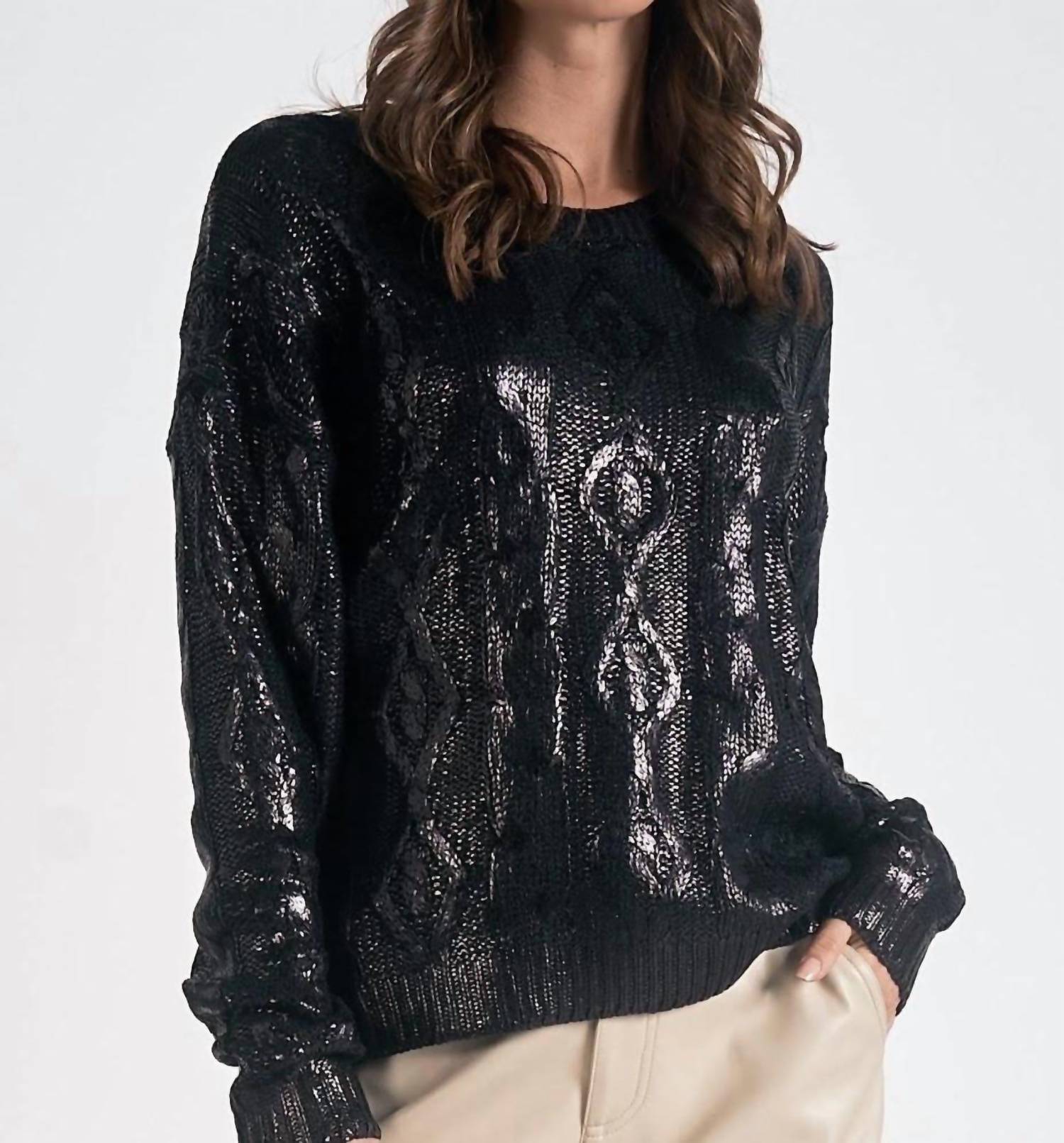 Elan - Shiny Cable Knit Sweater – Snagged & Bagged