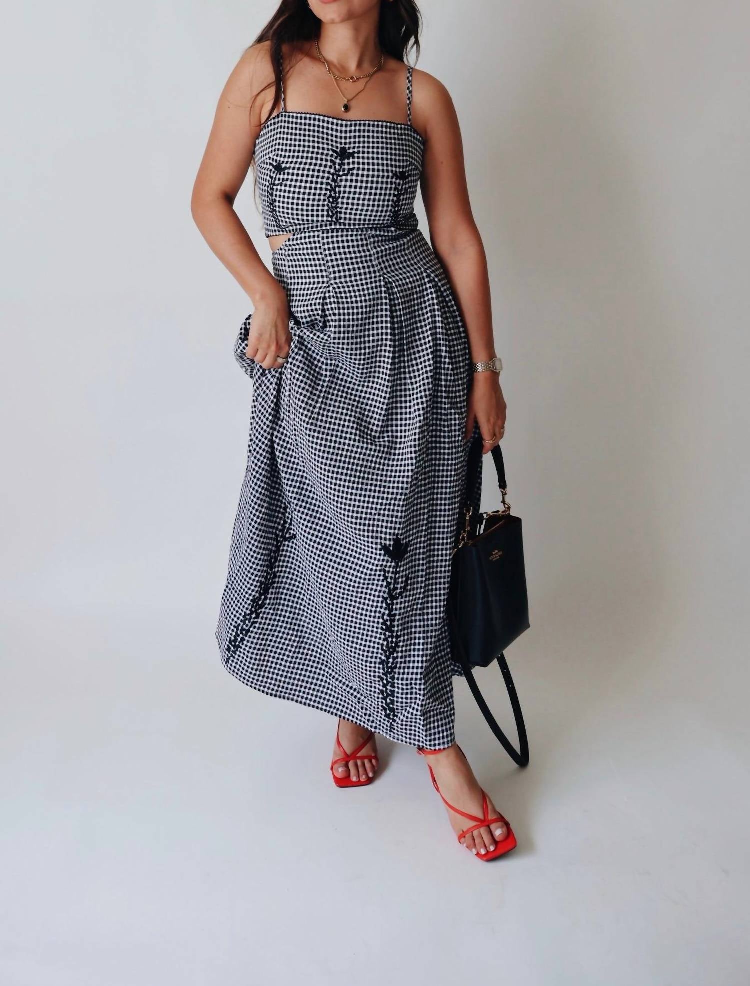 Hersy - Gingham Embroidered Midi Dress – Snagged & Bagged