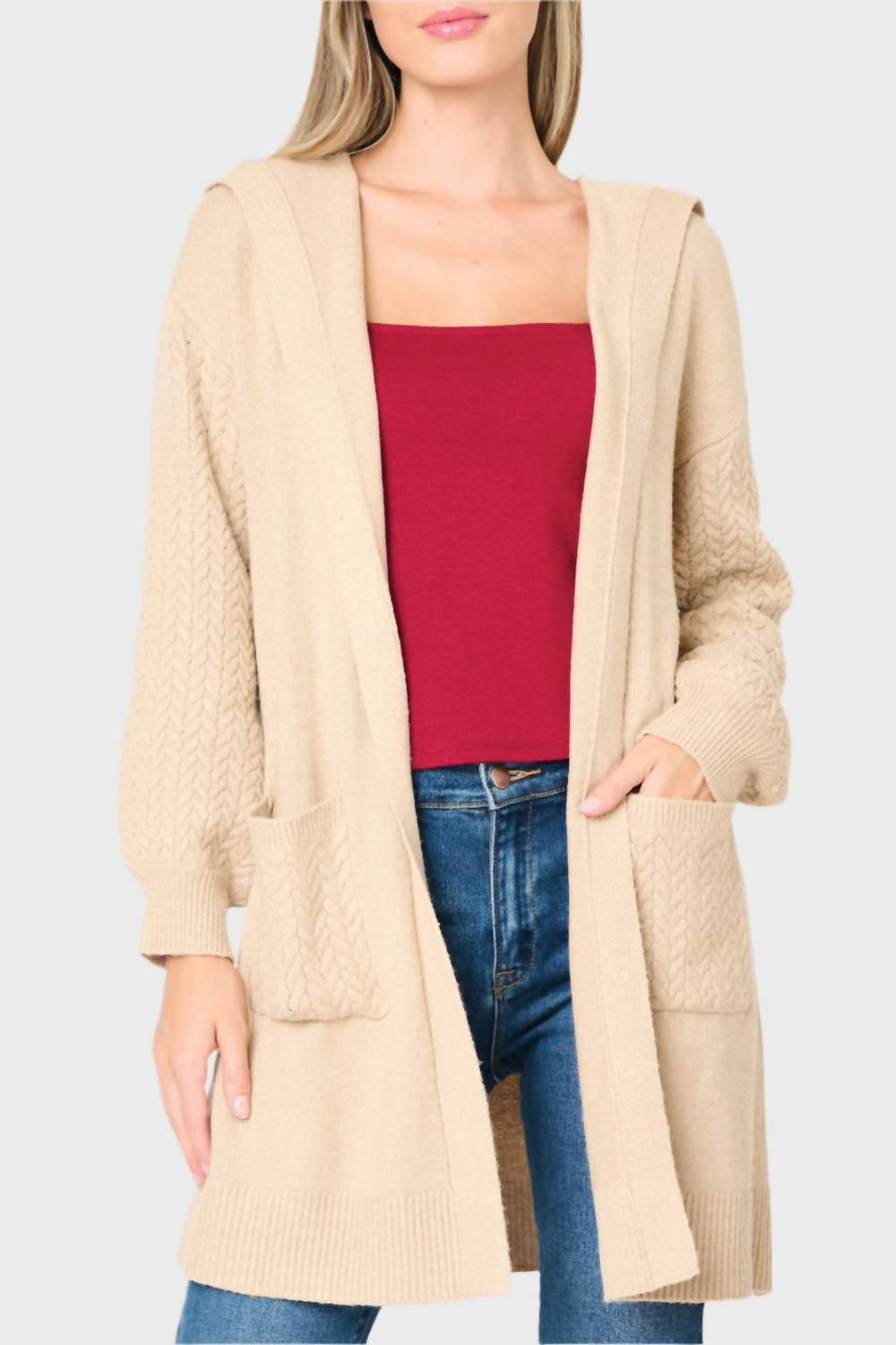 By Design - Fishtail Cable Knit Open Hoody Sweater – Snagged & Bagged