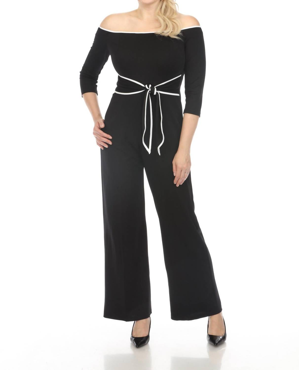Joseph Ribkoff - Contrast Trim Off-shoulder Wide Leg Jumpsuit – Snagged ...