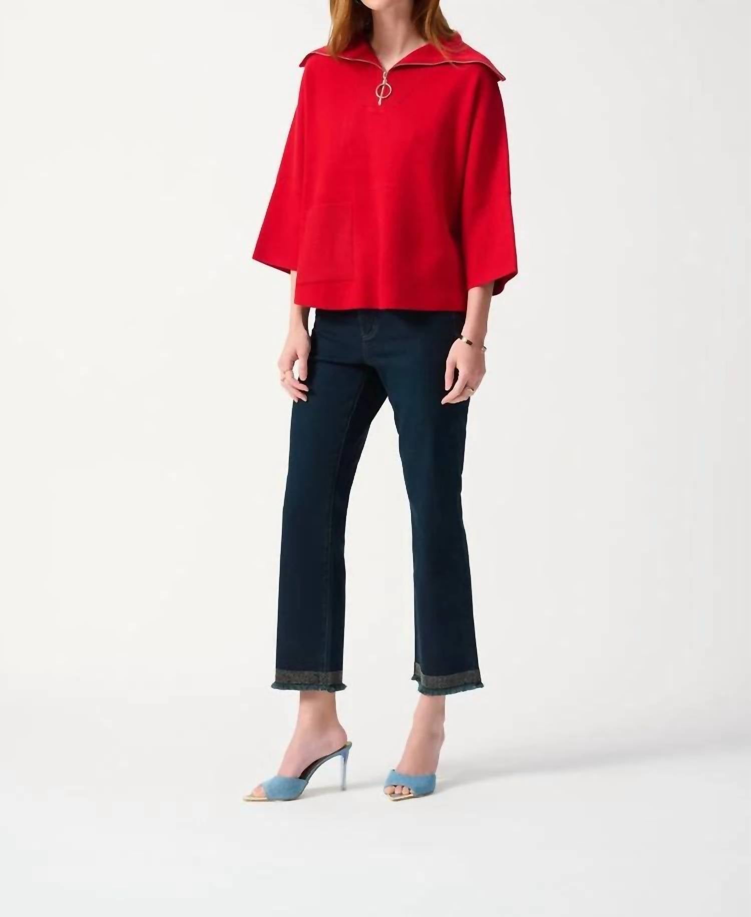 Joseph Ribkoff - Jacquard Zipped Collar Sweater – Snagged & Bagged