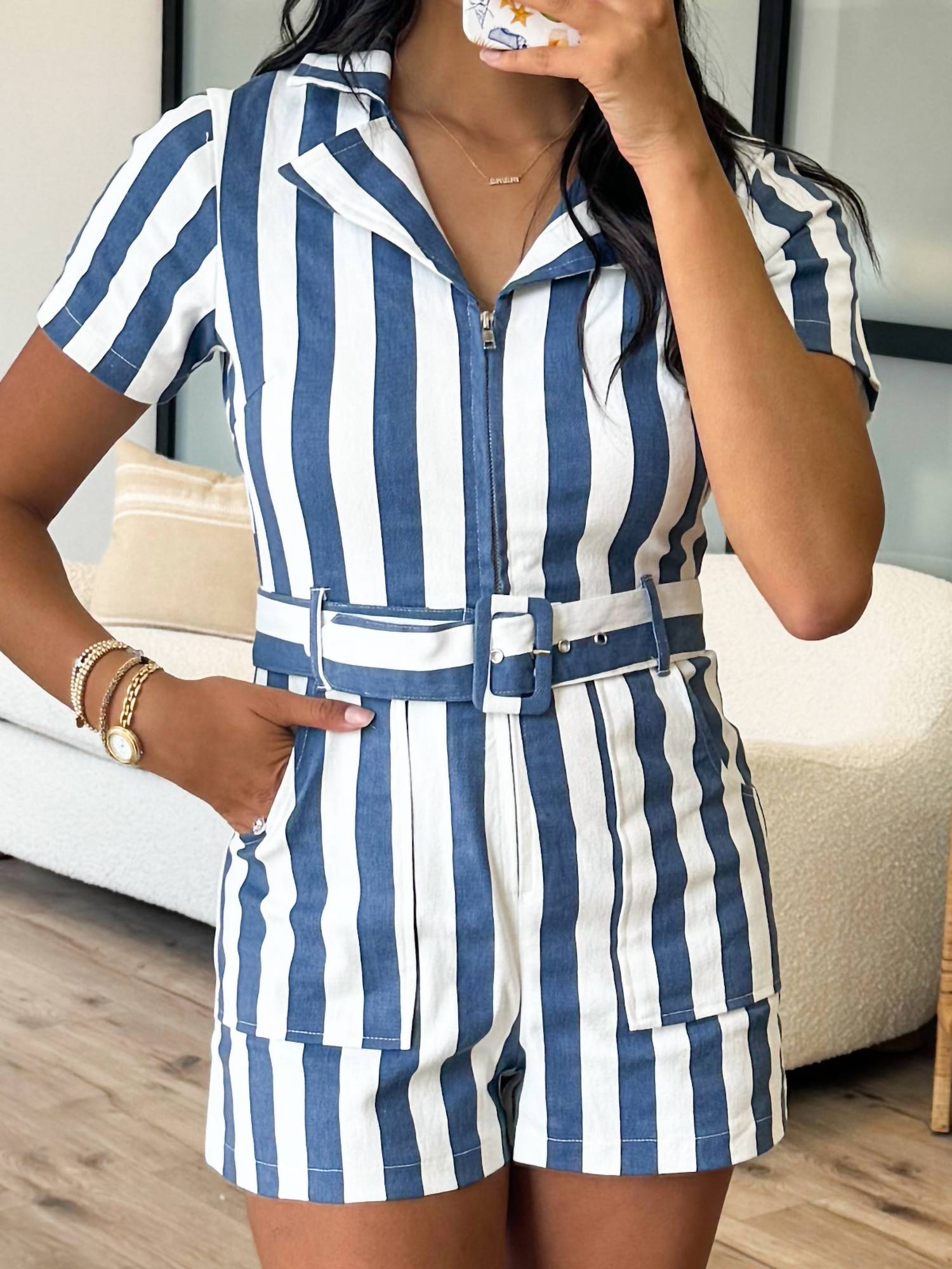 Day + Moon - Stripe Collar Romper – Snagged & Bagged