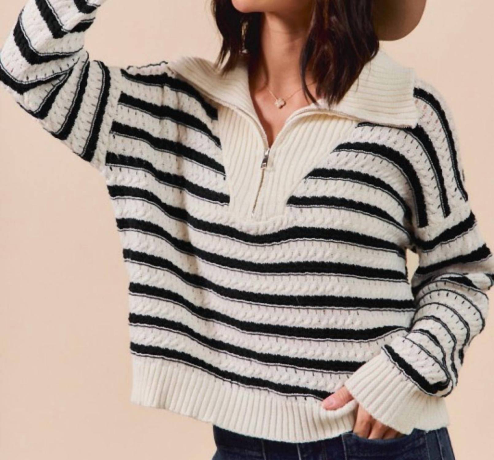 So Me - Cable Knit Stripe Zip Up Sweater – Snagged & Bagged