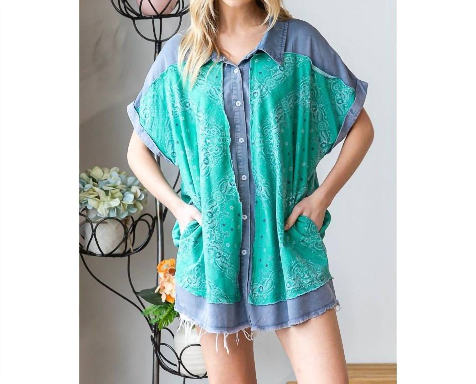 Oli & Hali - Washed Scarf Print Button Front Shirt – Snagged & Bagged