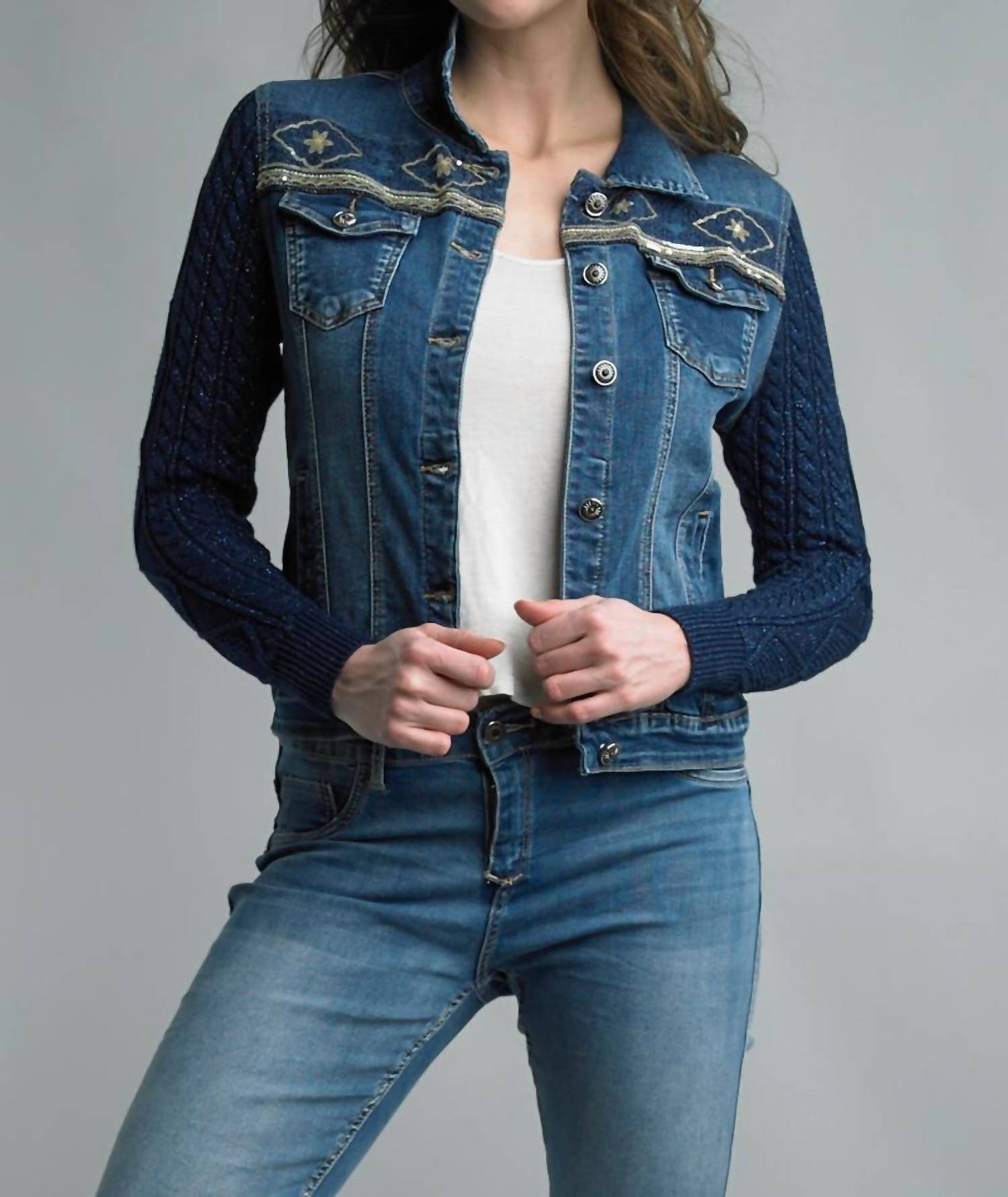 Tempo Paris - Cobalt Sparkle Cable Knit Sleeve Jacket – Snagged & Bagged