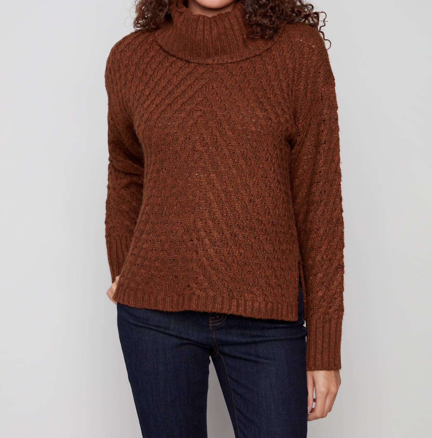 Charlie B - Cowl Neck Sweater With Diagonal Cable – Snagged & Bagged