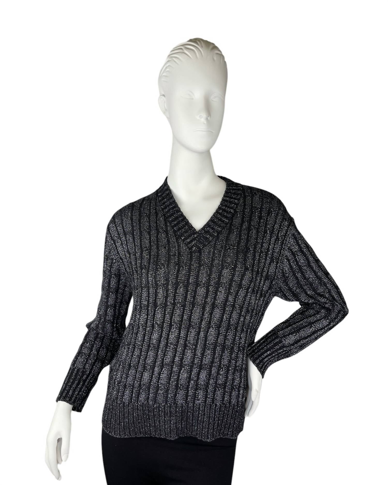 Alashan Cashmere - Hazel Lurex Cable V Neck Sweater – Snagged & Bagged