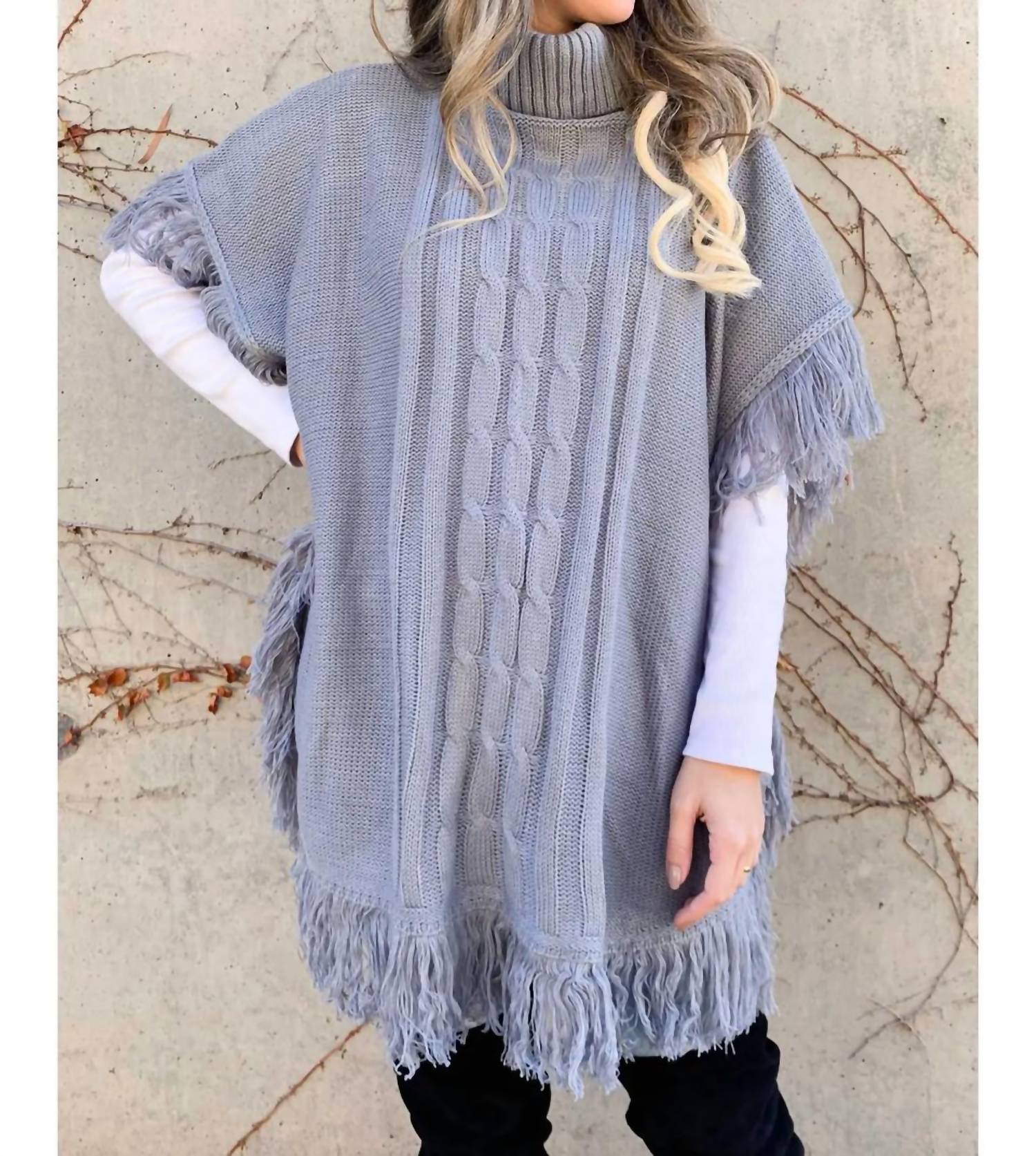 Amoli - Cable Knitted Fringe Tunic Poncho Top – Snagged & Bagged