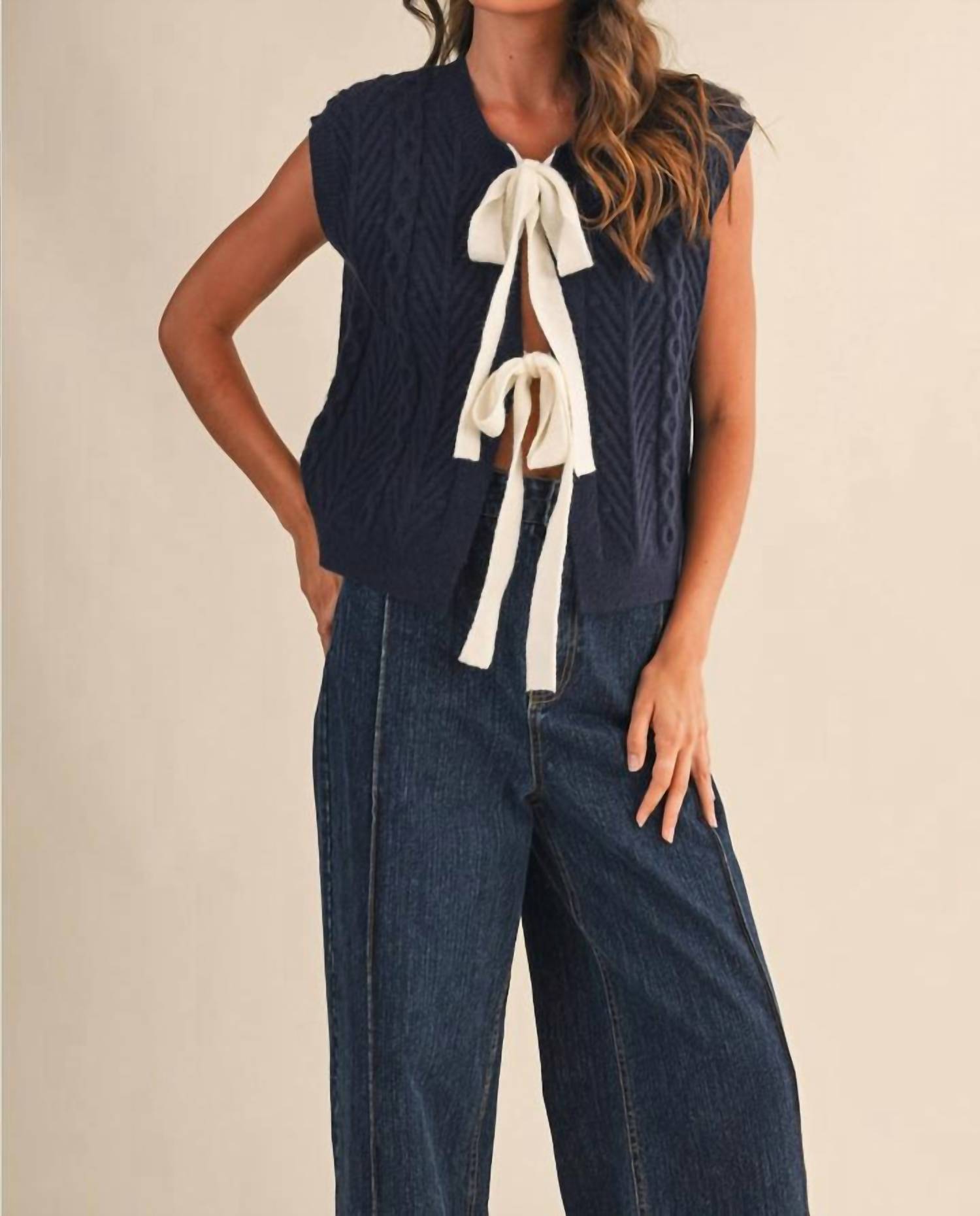 Klesis - Cable Knit With Front Ribbons Vest – Snagged & Bagged