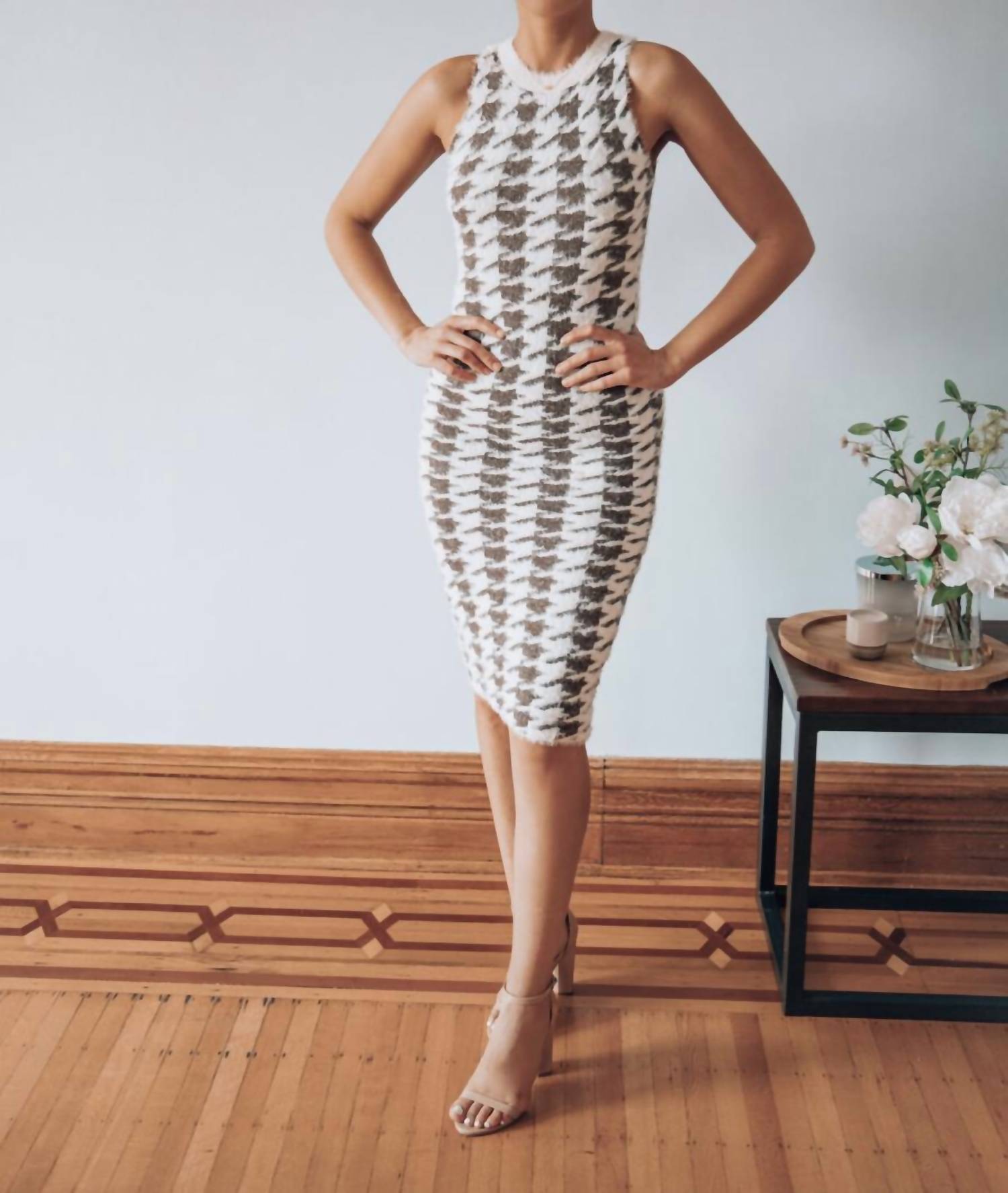 Endless Blu. - Fuzzy Knit Houndstooth Bodycon Dress – Snagged & Bagged
