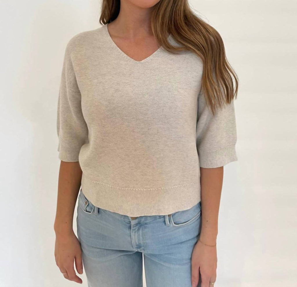 Kinross - Women's Gaby Garter Easy Vee Elbow Sleeves Sweater – Snagged ...