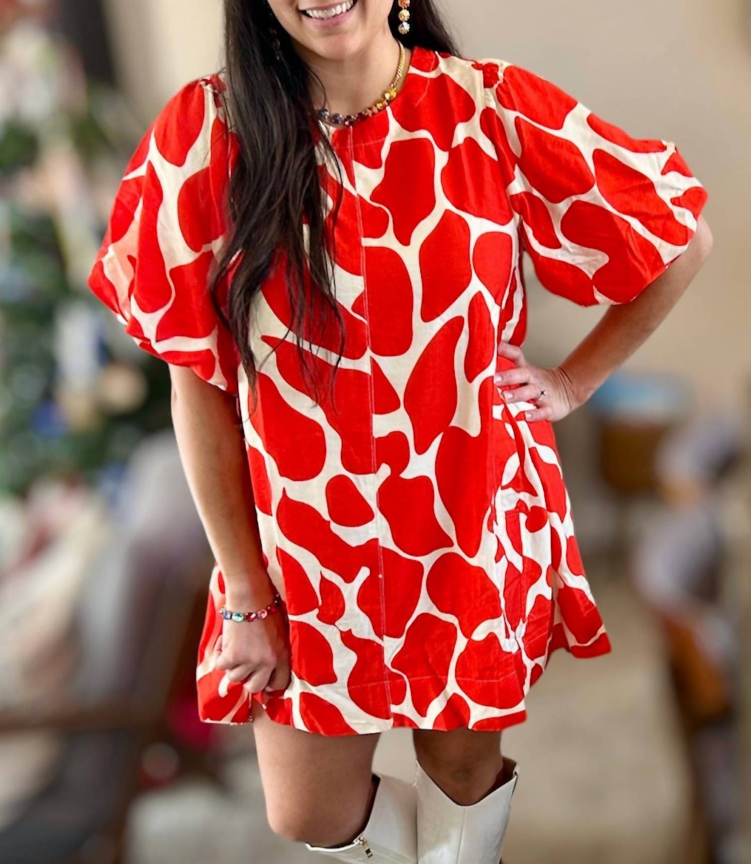Umgee - Abstract Print Two Tone Red Dress – Snagged & Bagged
