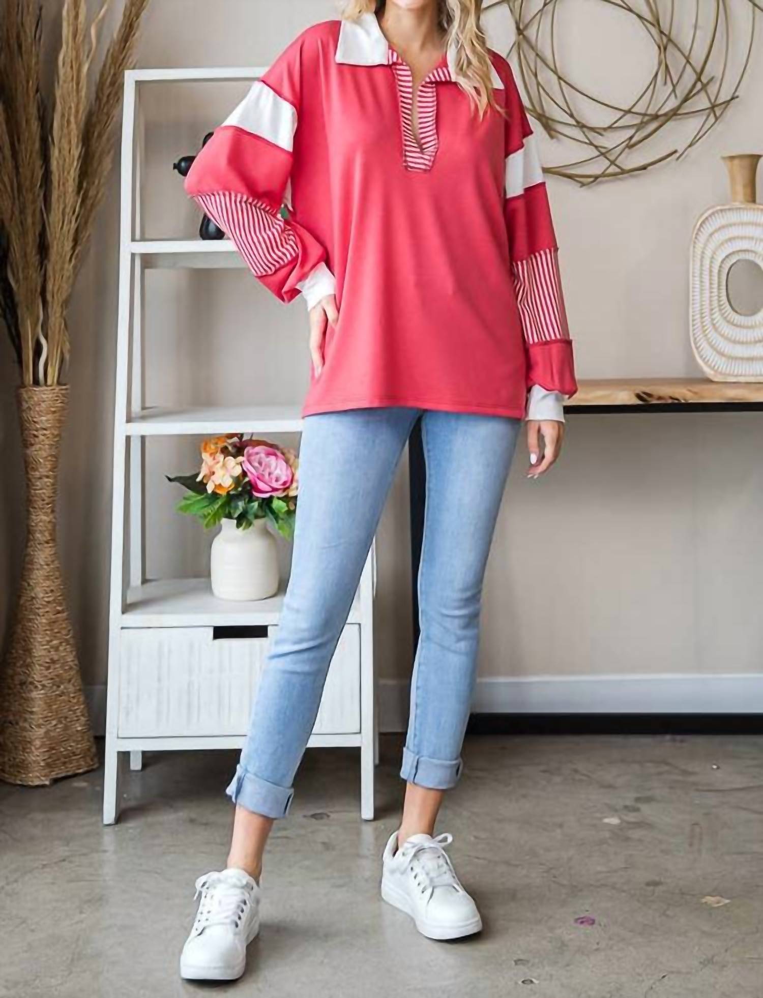 7Th Ray - Color Block Collar Oversized Long Sleeve Top – Snagged & Bagged