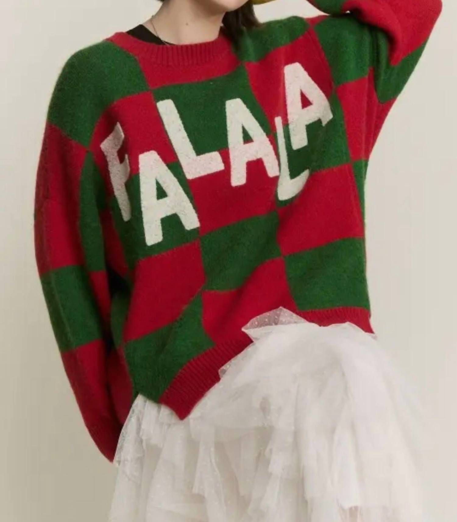 Jade By Jane - Fa La La La Checkered Holiday Sweater – Snagged & Bagged