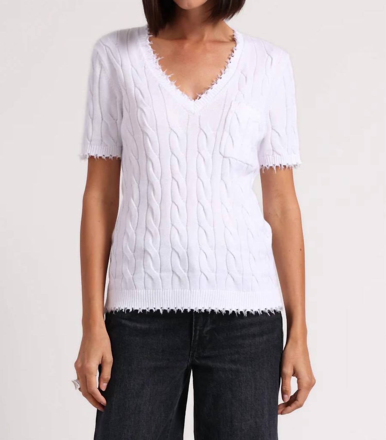 Minnie Rose - Cotton Frayed Cable V-Neck Tee – Snagged & Bagged